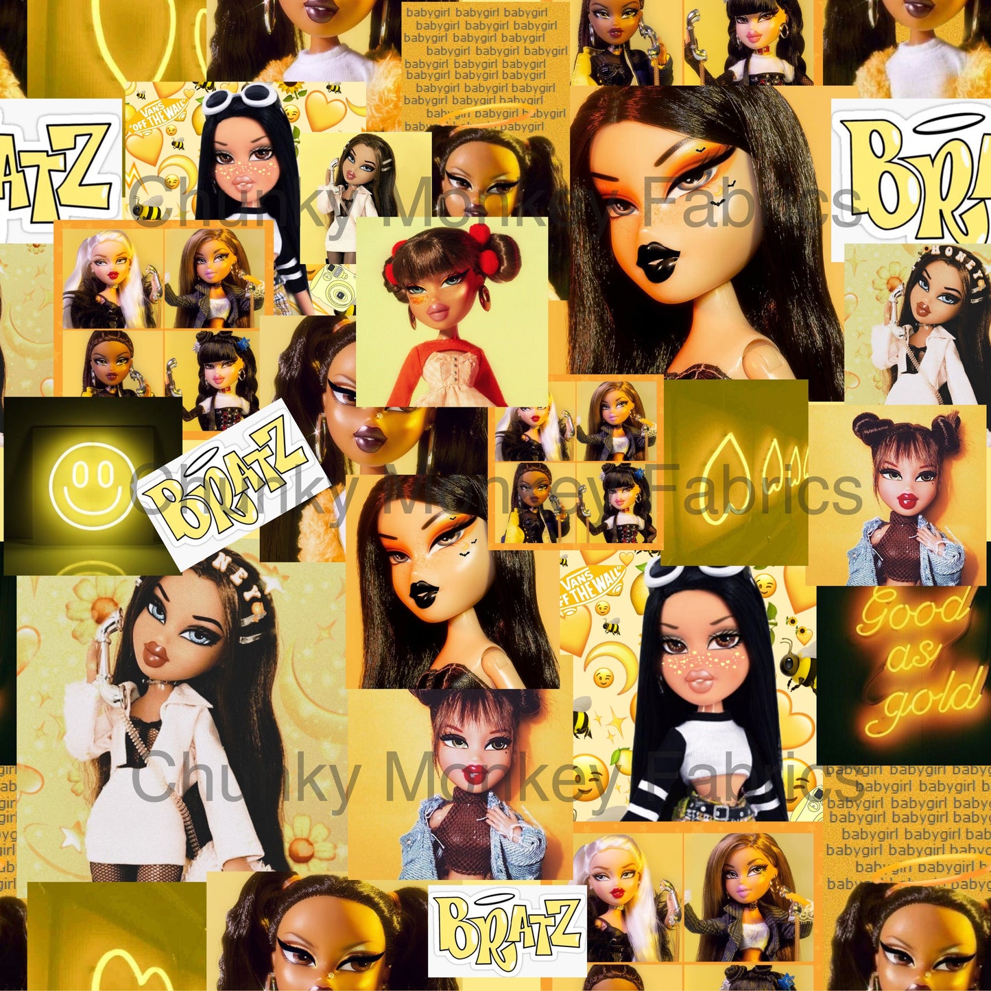 Layla Drew Design Yellow Bratz 2 – Chunky Monkey Fabrics Layla Drew Design Yellow Bratz 2 – Chunky Monkey Fabrics